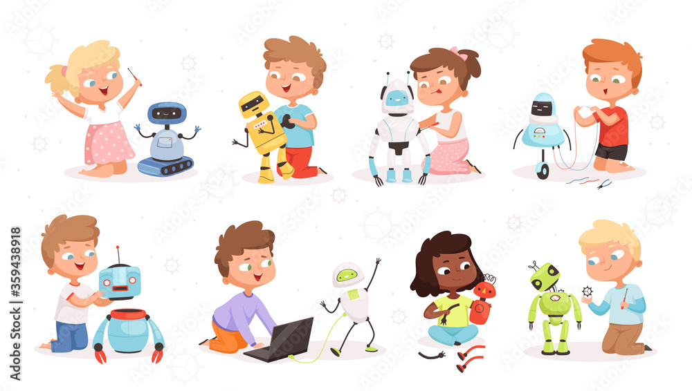 Kids robot programming. Future technology educational process children ...