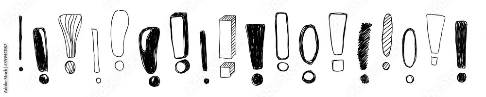 Horizontal banner. Set of hand drawn Sketch exclamation marks. Vector ...