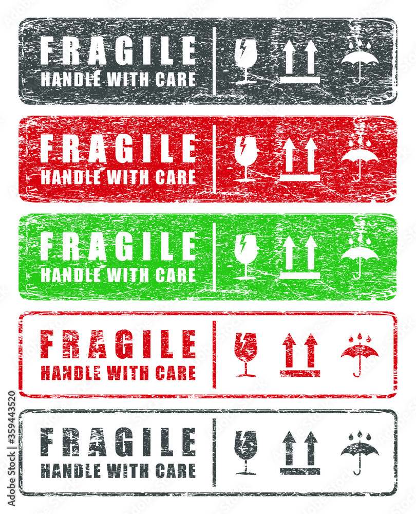 Fragile sticker icon symbol. Handle with care logo sign. Keep dry, This way up. Vector ...