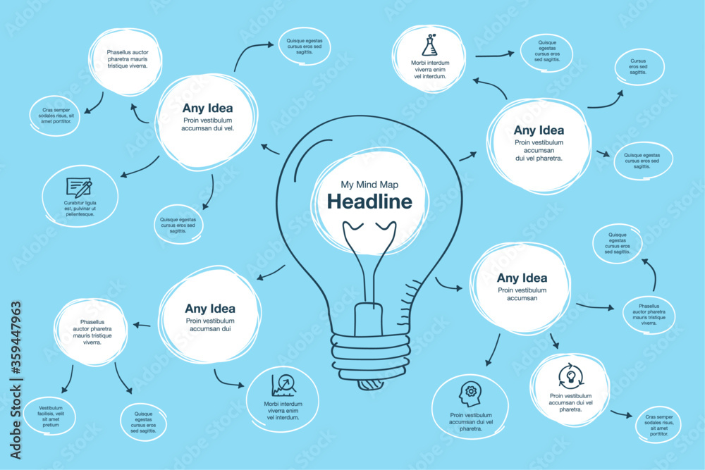 Hand drawn infographic for mind map visualization template with light ...