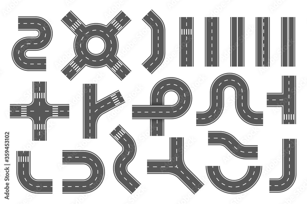 Vecteur Stock Road segments, parts set. City, town highway, route map ...
