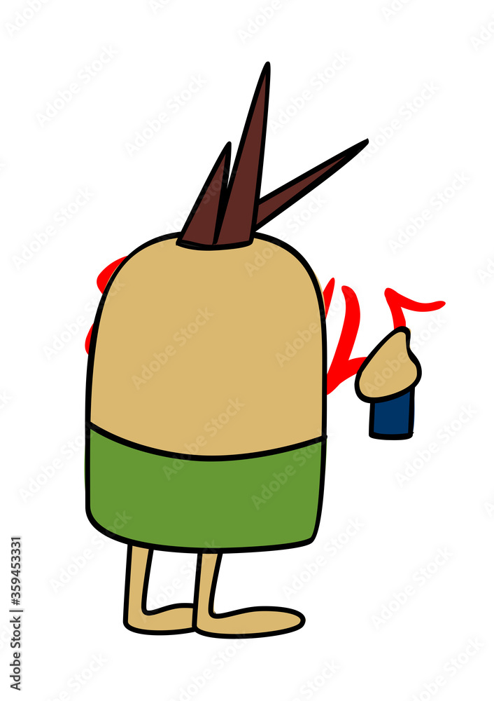 Cute punk style character isolated back view standing and painting a ...