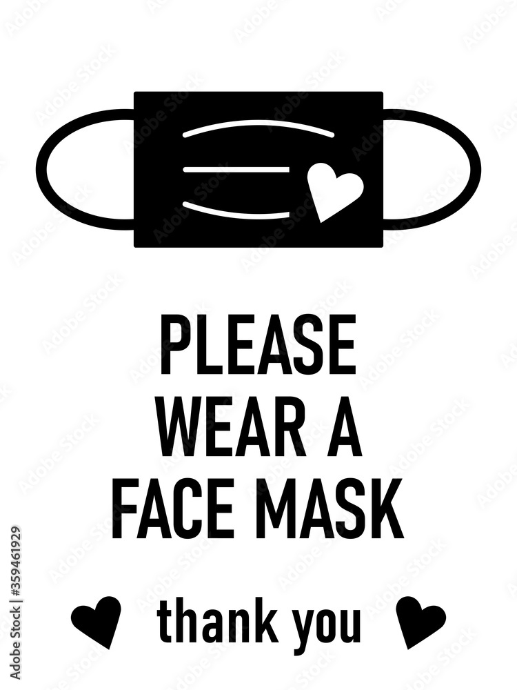 Please Wear a Face Mask Thank You Horizontal Warning Sign with Mask and ...