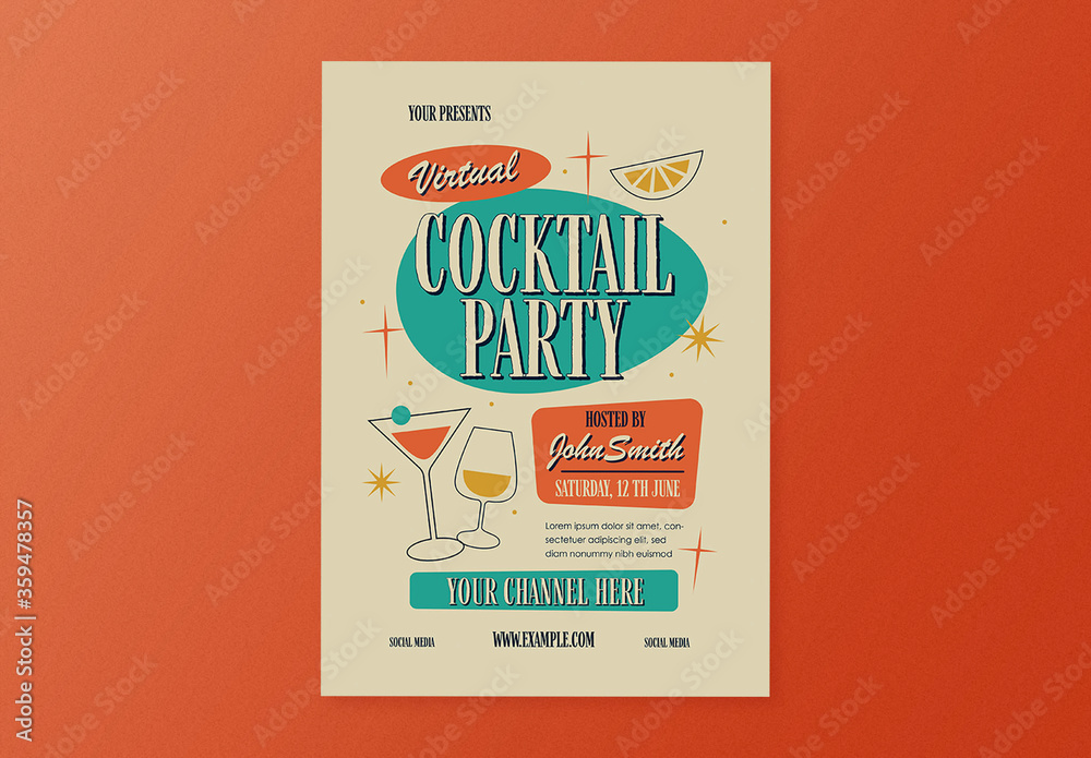 Virtual Cocktail Party Flyer Layout Stock Template | Adobe Stock