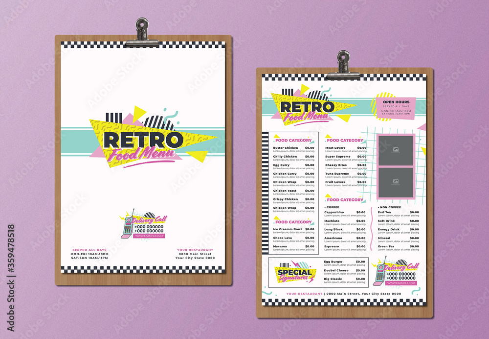 90's Food Menu Layout Stock Template | Adobe Stock