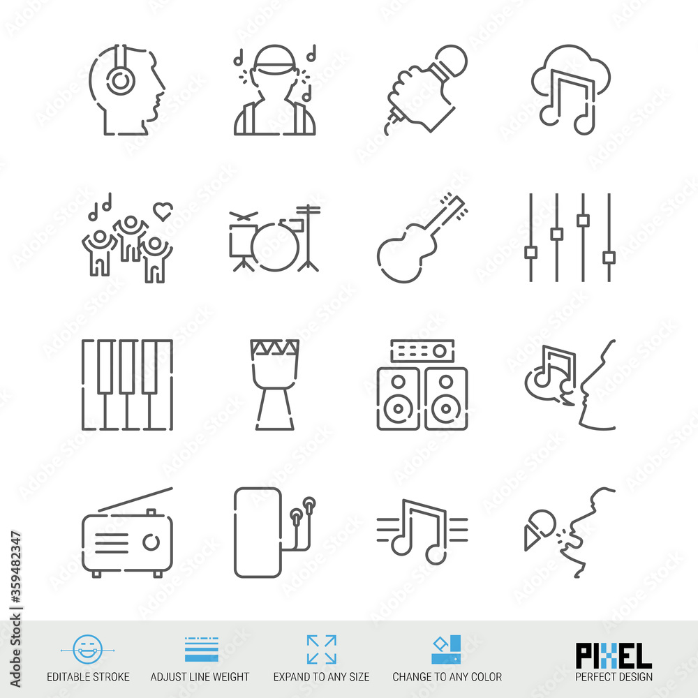 Vector line icon set. Music related linear icons. Musical symbols ...