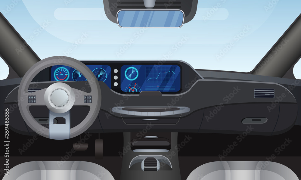 Car auto salon interior vector illustration. Cartoon flat details of ...