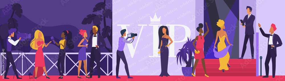 Celebrity vip party vector illustration. Cartoon flat superstar woman ...