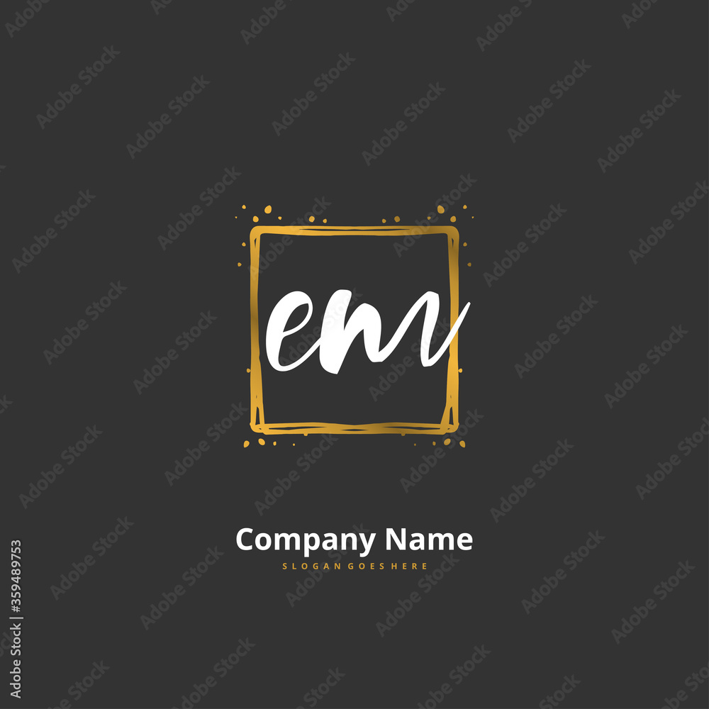 E M EM Initial handwriting and signature logo design with circle ...