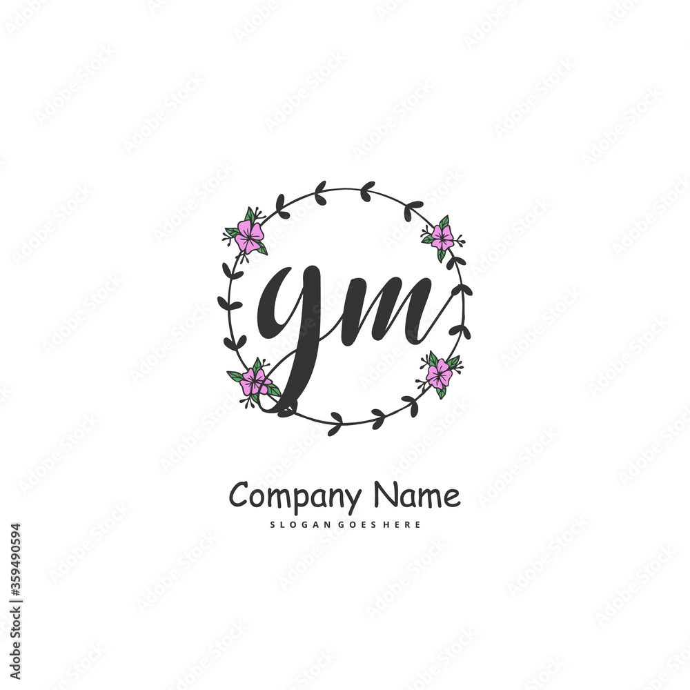 G M GM Initial handwriting and signature logo design with circle ...