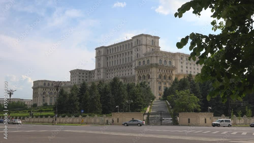 4k video Exterior of Romania’s Palace of Parliament, known as House of ...