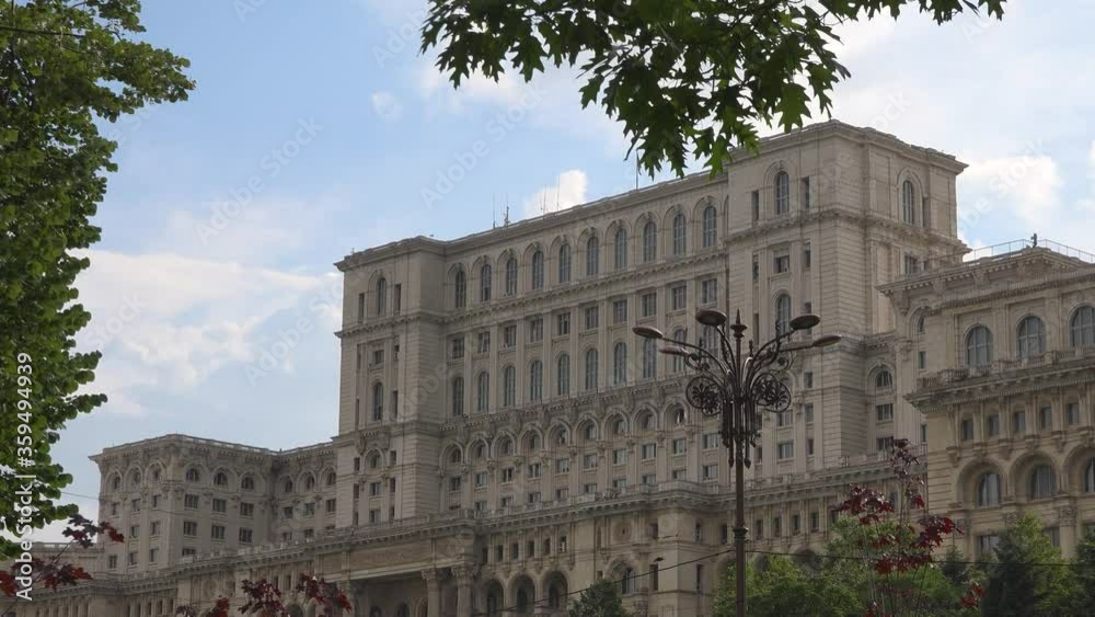 4k video Exterior of Romania’s Palace of Parliament, known as House of ...