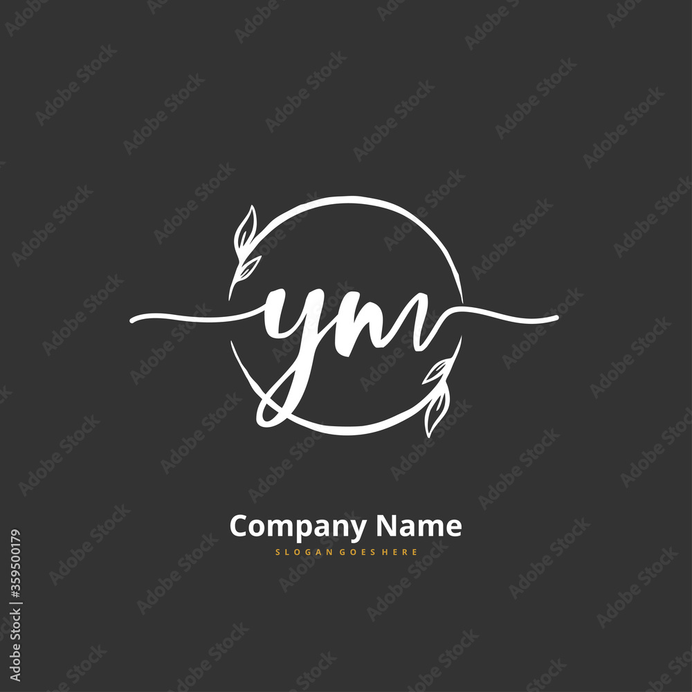 Y M YM Initial handwriting and signature logo design with circle ...