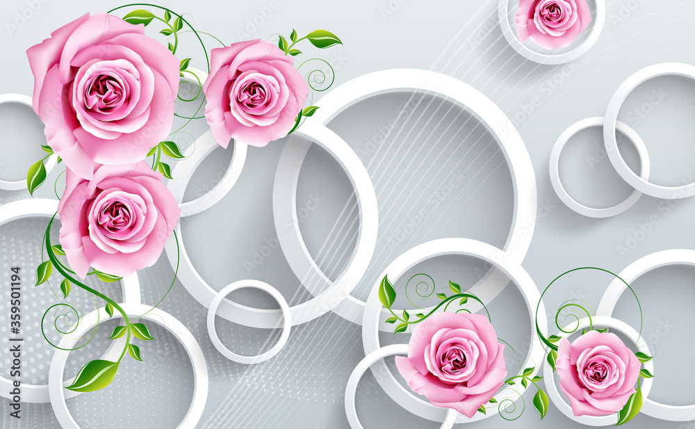 Pink Flowers With Circle White Beautiful Wallpaper Illustrator 3rd ...