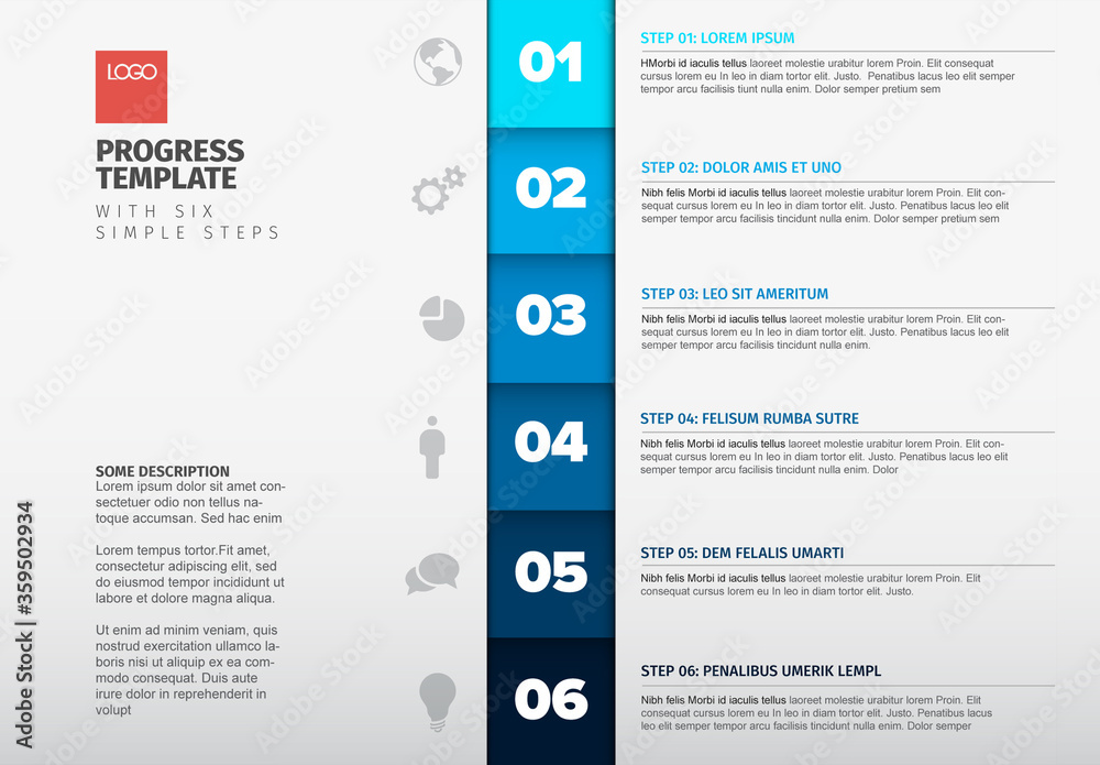 Blue Vertical Steps Progress Layout Stock Template | Adobe Stock