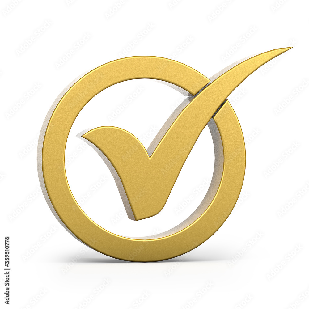 Golden check-mark in circle. Stock Illustration | Adobe Stock