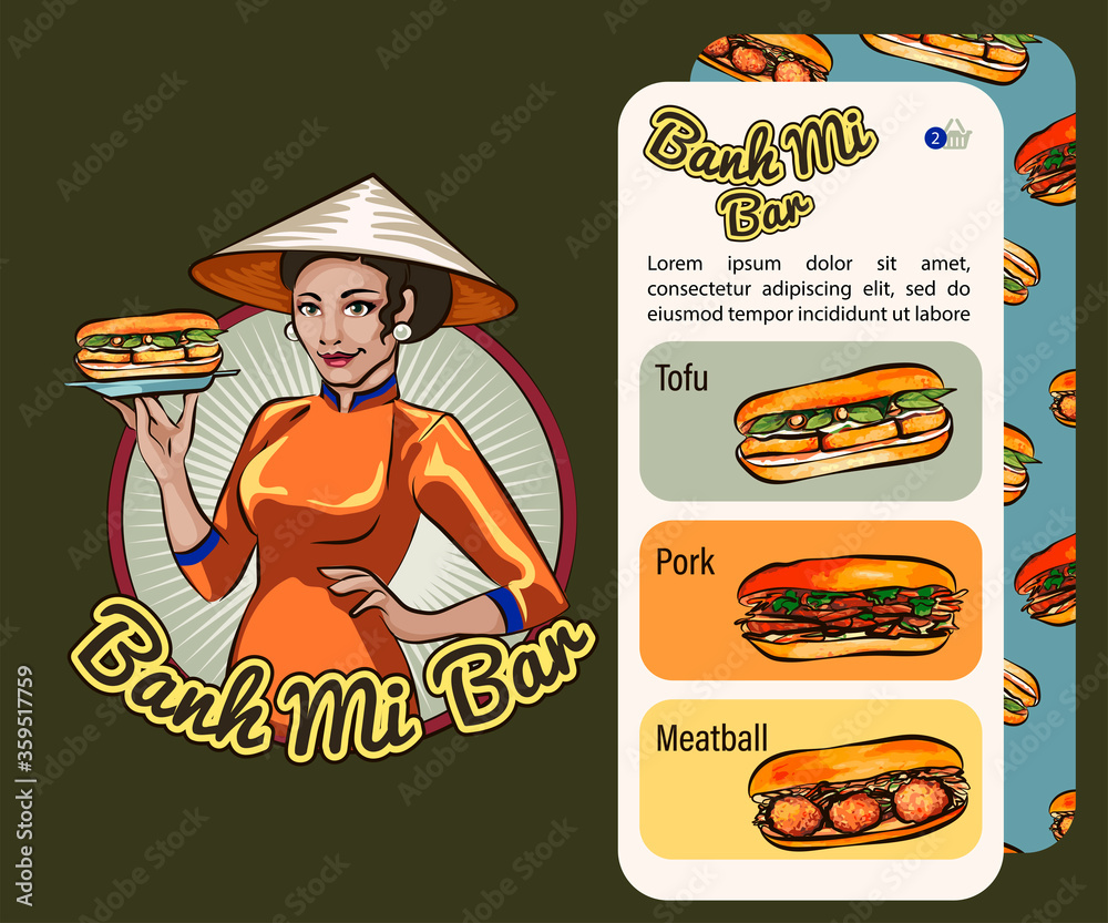 Banh Mi colorful illustration. Vector illustration of Vietnamese ...