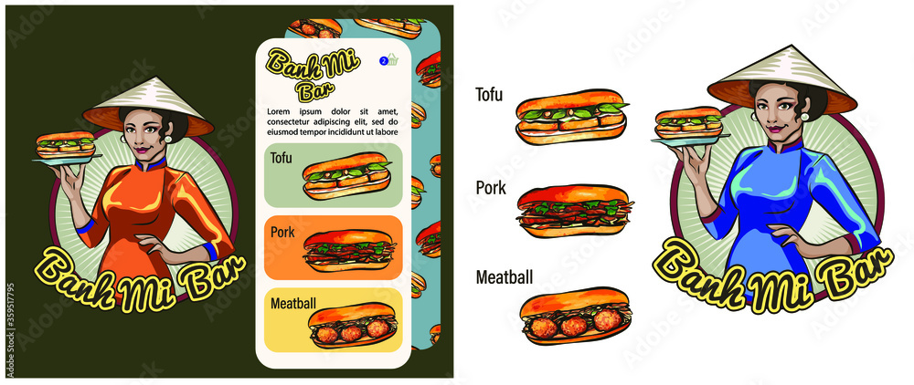 Banh Mi colorful illustration. Vector illustration of Vietnamese ...
