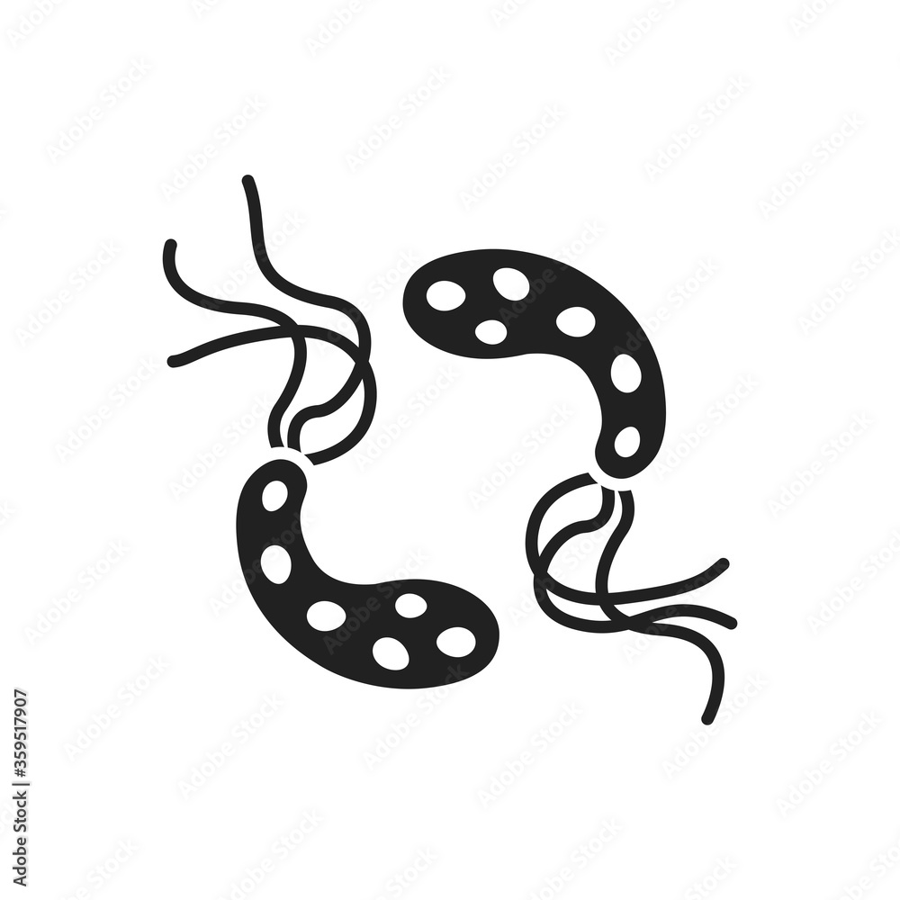 Bacteria cholera black glyph icon. Waterborne microscopic germ cause ...