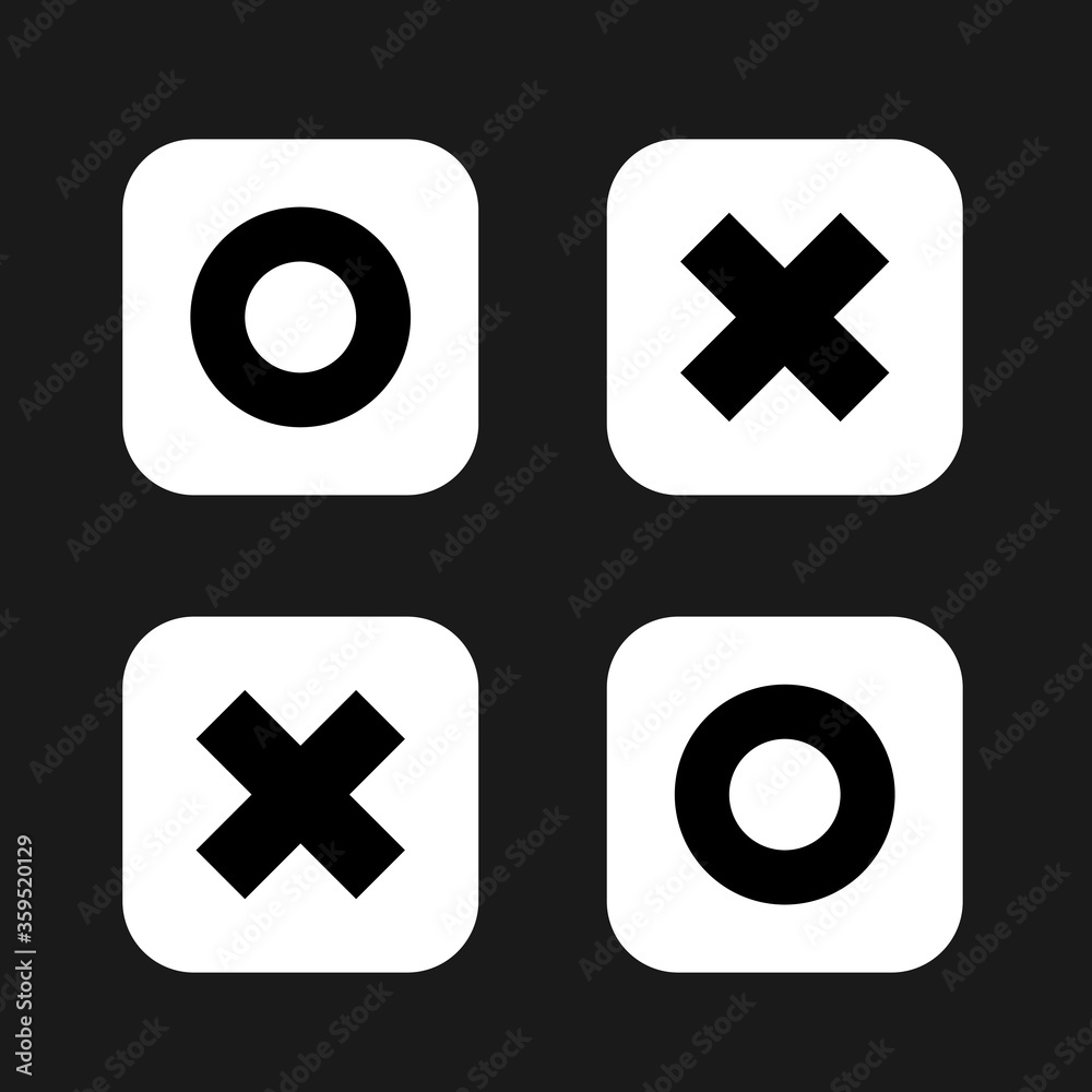 Simple white o and x rounded square shape icons with shadow, control ...