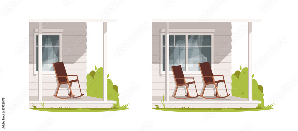 Empty patio with armchairs semi flat RGB color vector illustration set ...
