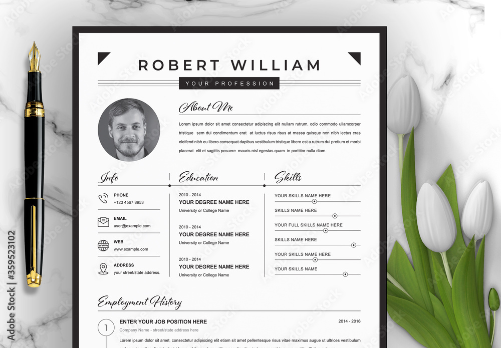 Resume Layout with Black Border Stock Template | Adobe Stock