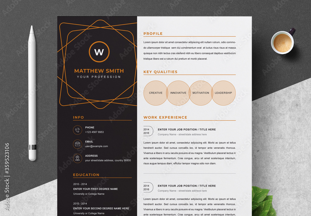 Resume Layout with Black Sidebar Stock Template | Adobe Stock
