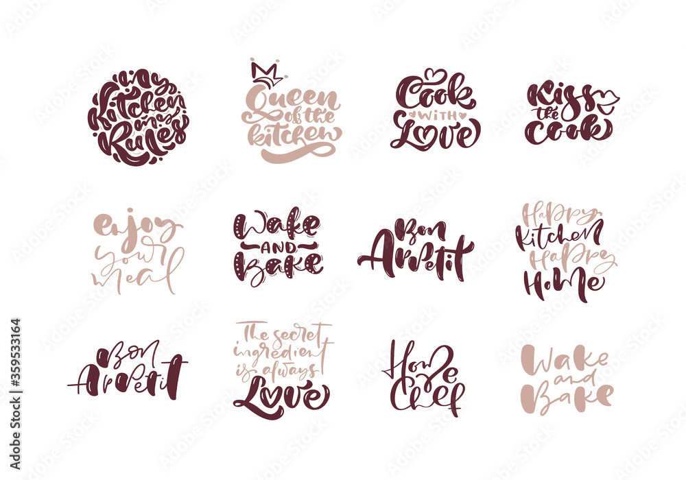 Hand written vector cooking lettering set on white background ...
