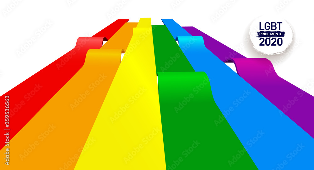 LGBTQ Pride Month 2020. Colored label on rainbow flag background. Human ...