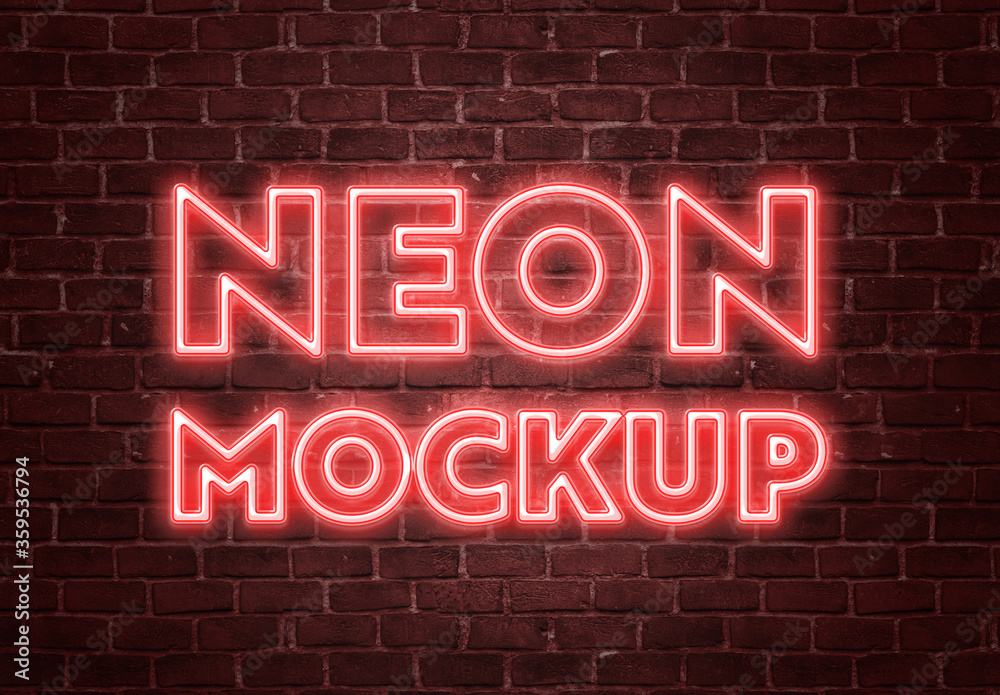 Neon Text Effect on Brick Wall Style Mockup Stock Template | Adobe Stock