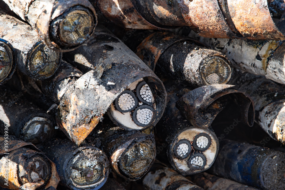 Cutaway high voltage cable. Many high voltage cables, a bunch. ภาพถ่าย ...