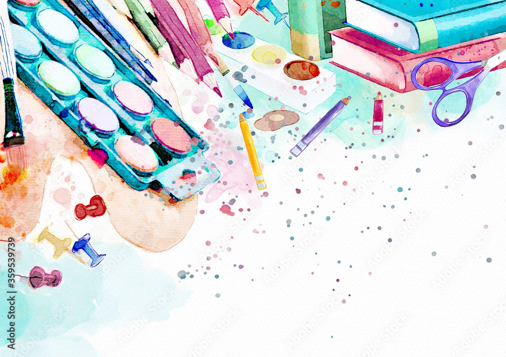 Watercolor school background Stock Illustration | Adobe Stock