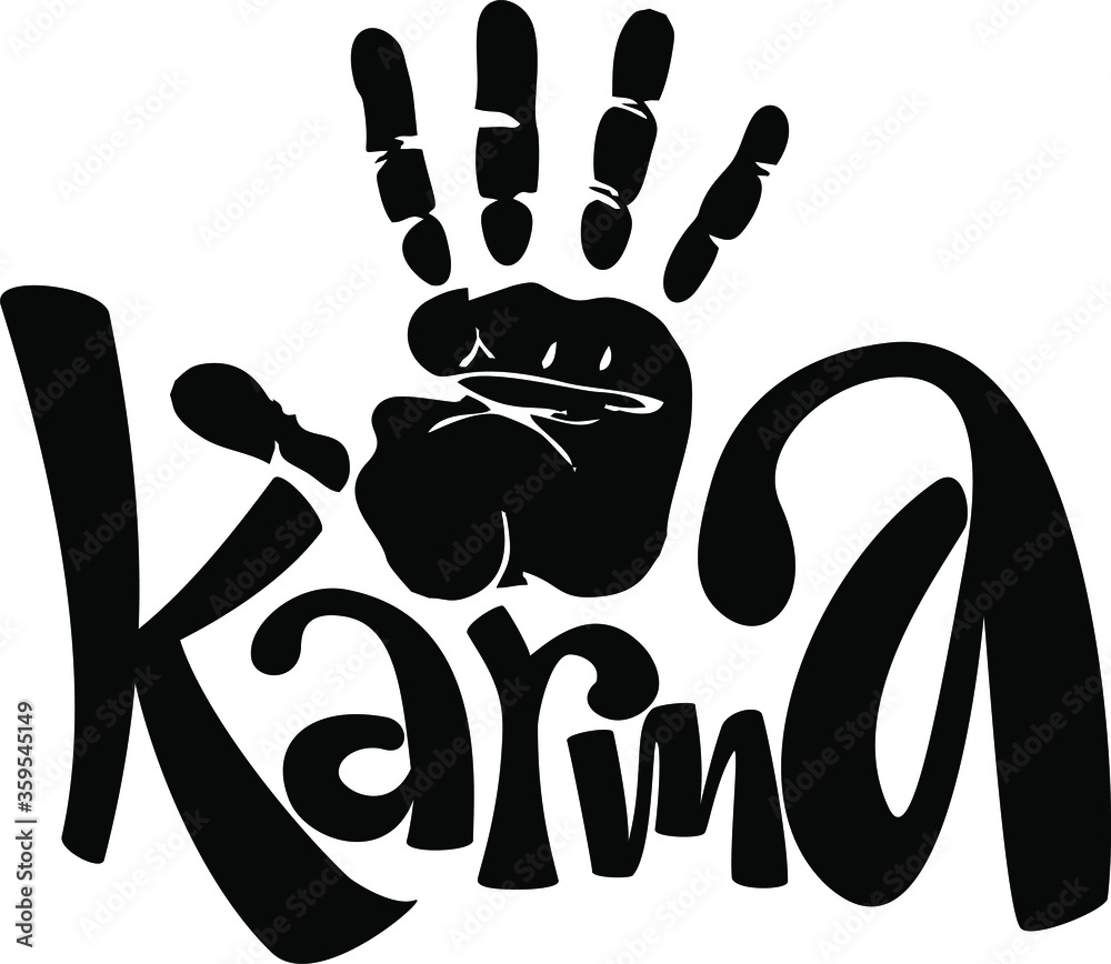 Karma isolated text with hand print symbol. Hand lettering text ...