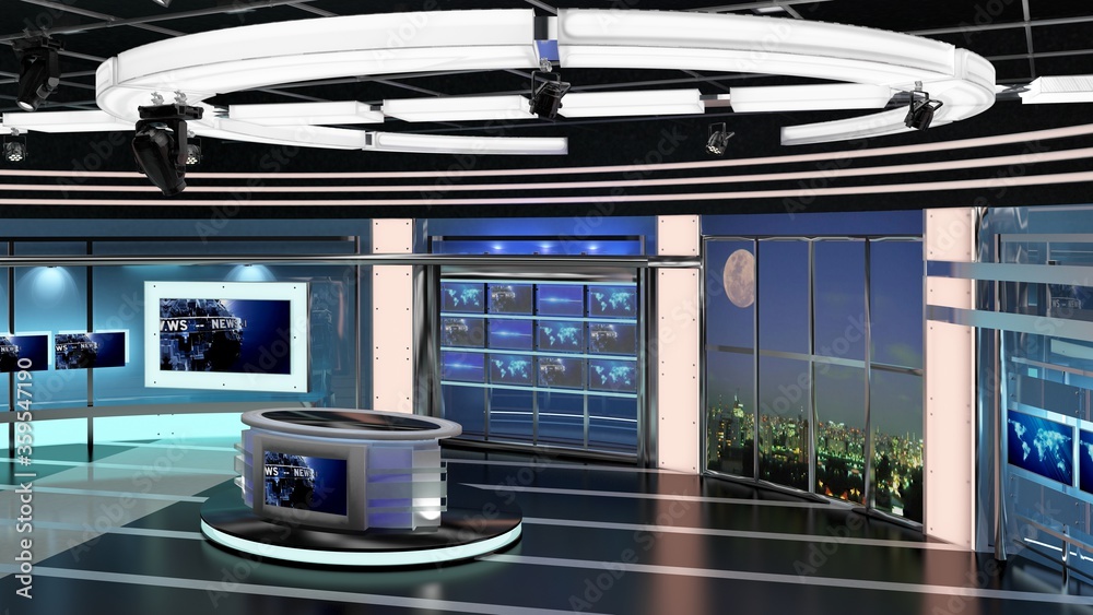 Virtual TV Studio News Set 27-5. 3d Rendering. Virtual set studio for ...