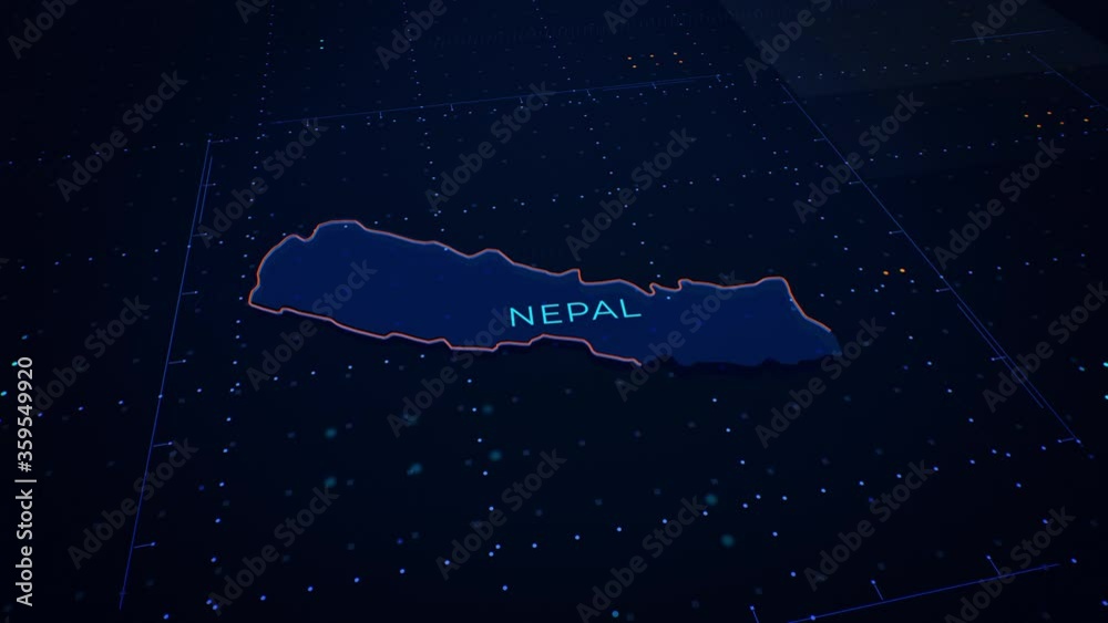 3d render of Nepal map. Camera flying through digital space. Stock ...