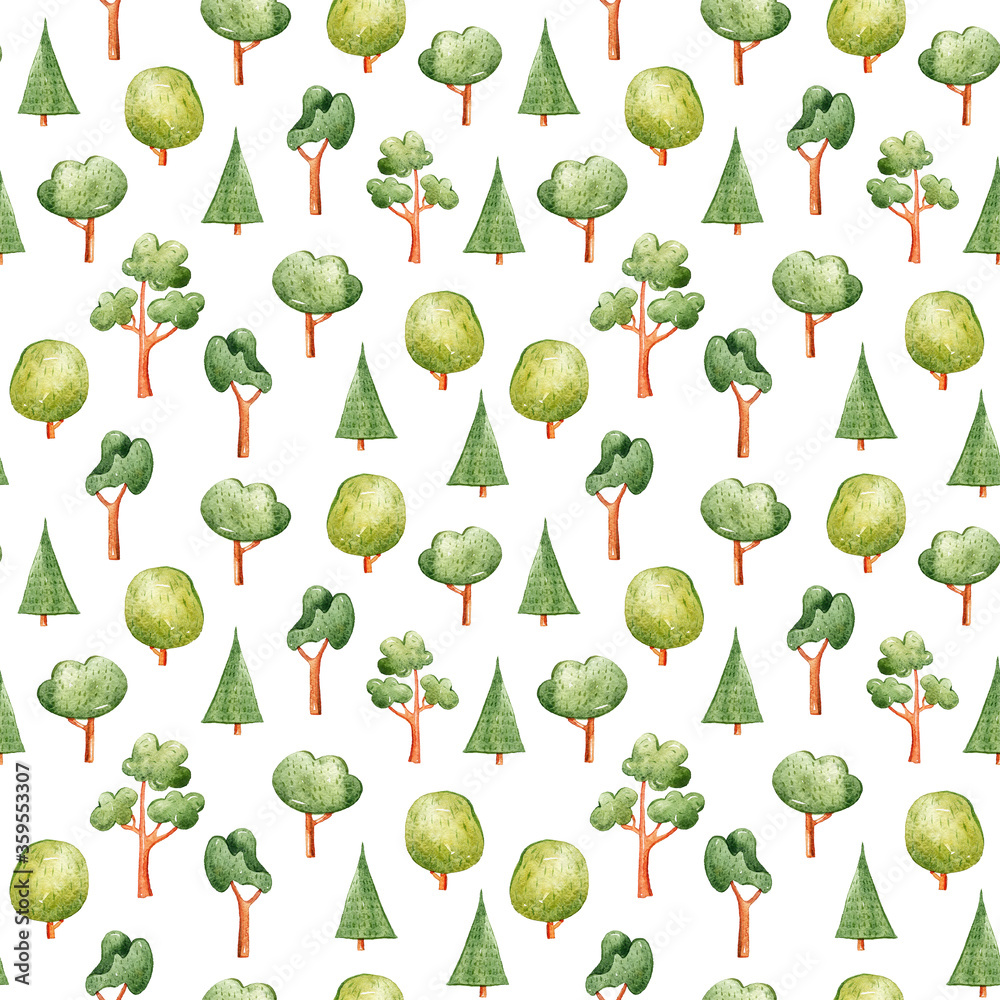 Watercolor hand painted trees clipart, illustration on white background ...