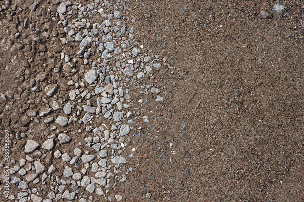 Ground road with fine gravel View from the top. Close-up Background ...