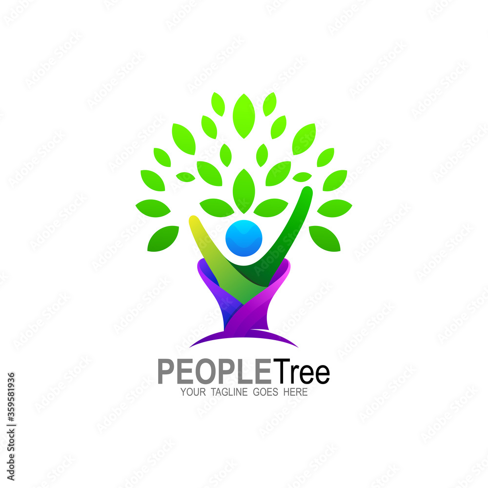People logo and tree design combination, Nature logo with life icons ...