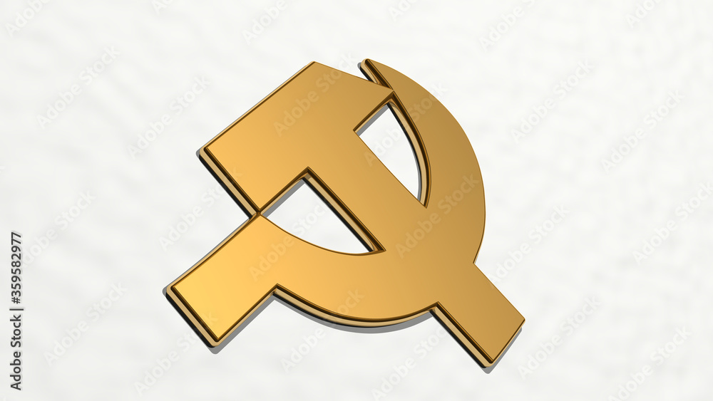 SOVIET UNION SYMBOL on the wall. 3D illustration of metallic sculpture ...