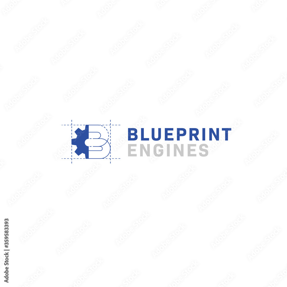 Blueprint engine machine logo with letter B and gear icon symbol Stock ...