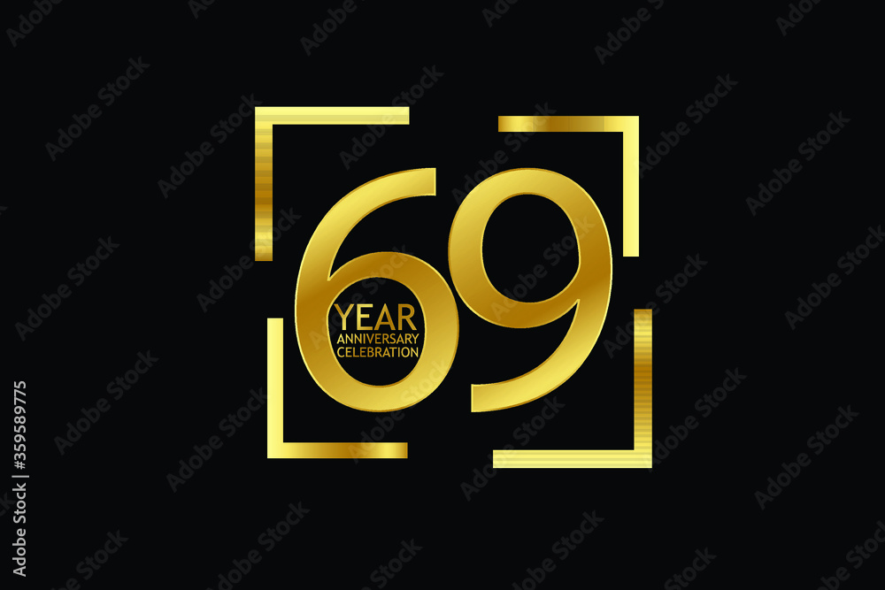 69 year anniversary celebration logotype. anniversary logo with golden ...