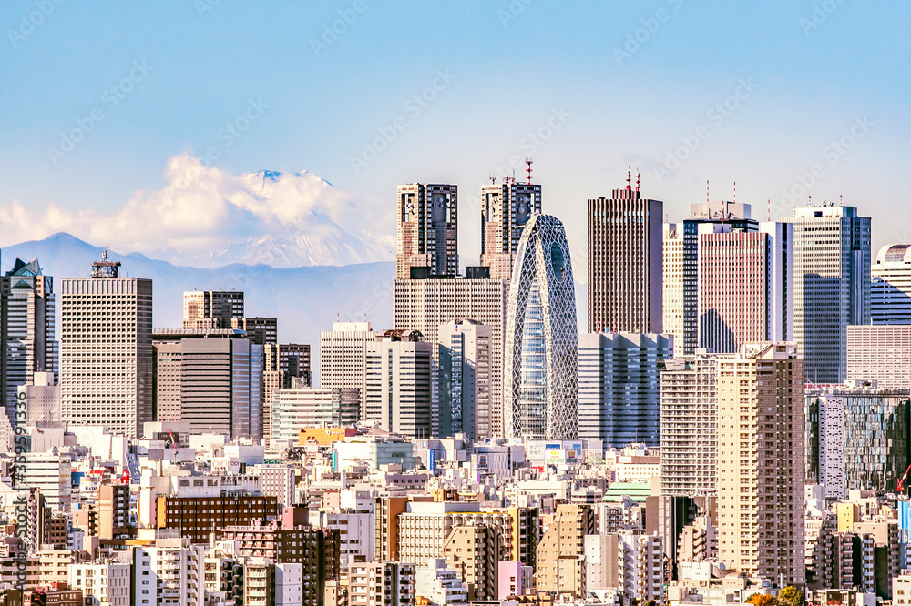 Cityscape of Shinjuku Skyscrapers with Fuji Mountain Background from ...