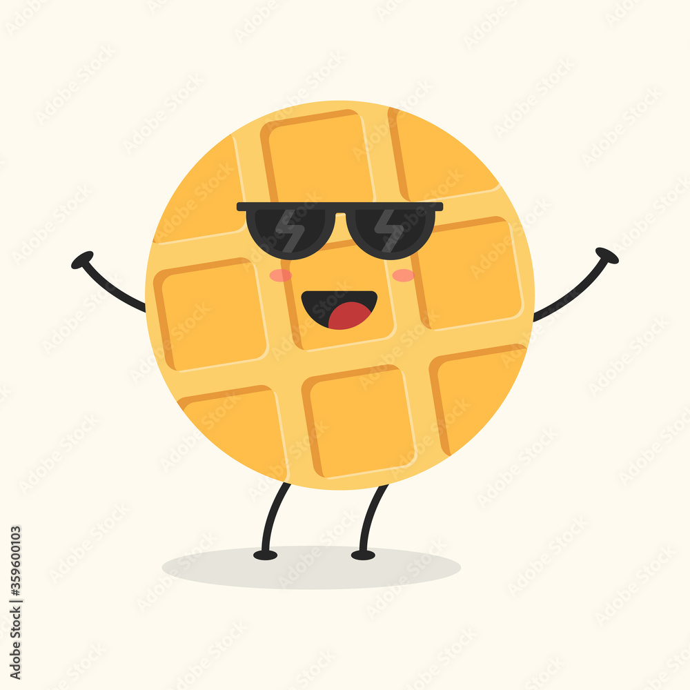 Cute Flat Cartoon Waffle Illustration. Vector illustration of cute ...