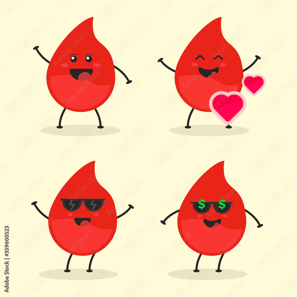 Cute Flat Cartoon Blood Drop Illustration. Vector illustration of cute ...