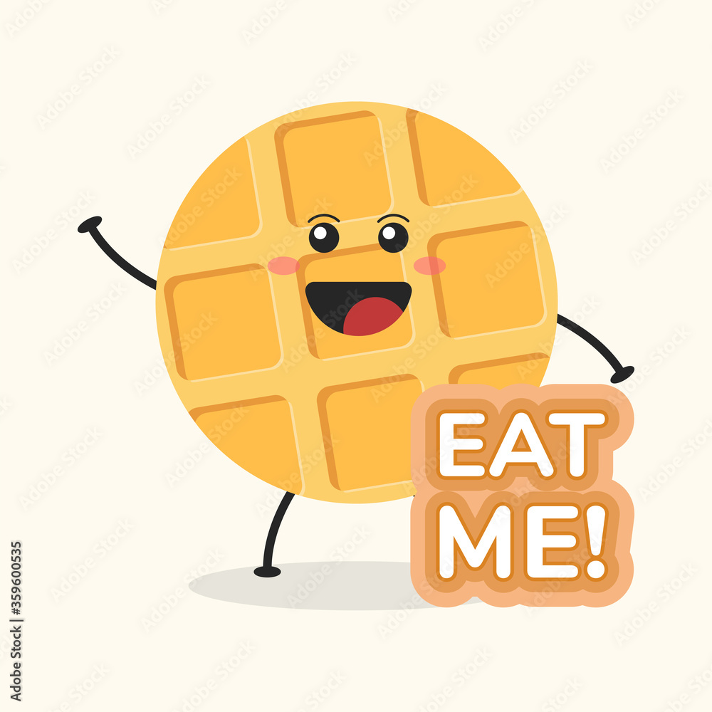 Cute Flat Cartoon Waffle Illustration. Vector illustration of cute ...