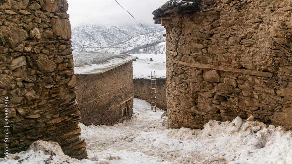 Hizan village with stone houses, a remote village in Anatolia. Bitlis ...