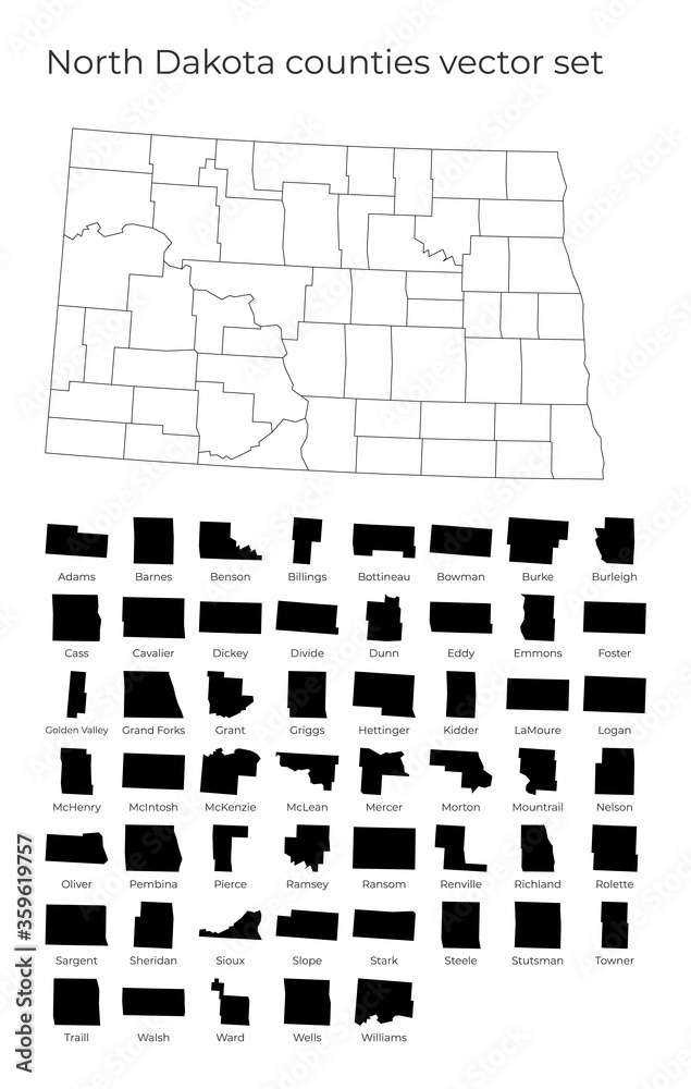 North Dakota map with shapes of regions. Blank vector map of the Us ...