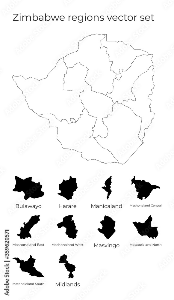 Zimbabwe map with shapes of regions. Blank vector map of the Country ...