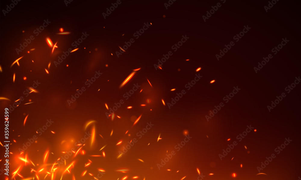 Burning red hot sparks realistic fire flames abstract background Stock ...