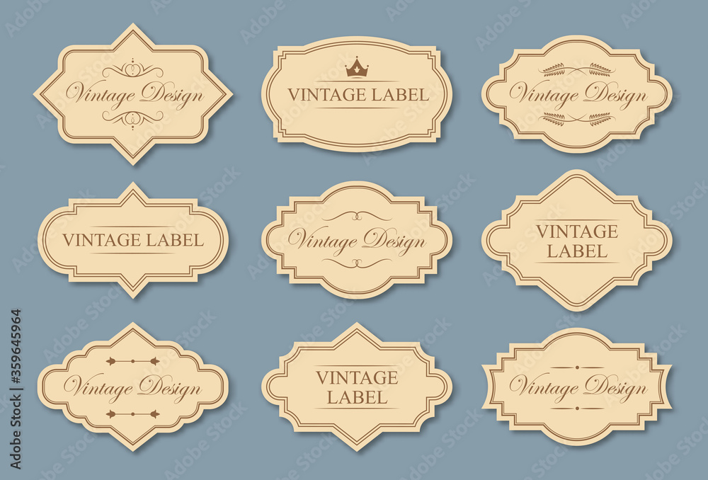 Retro craft labels set. Text samples in traditional frames, vintage ...